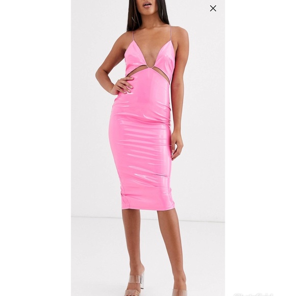 ASOS | Dresses | Pink Vinyl Latex Like Dress With Cut Out Hot Pink ...